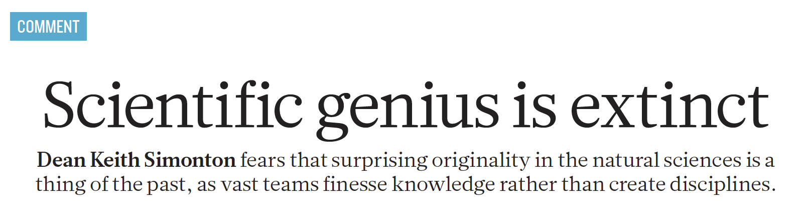 Why is scientific genius extinct? - Success of the Innovative
